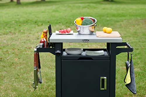 NUUK Deluxe Outdoor Rolling Prep Station, 20" x 30" Stainless Steel Kitchen Storage Island with Enclosed Cabinet and Storage Drawer