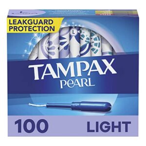 tampax pearl tampons light absorbency, with leakguard braid, unscented, 50 count x 2 packs (100 count total)