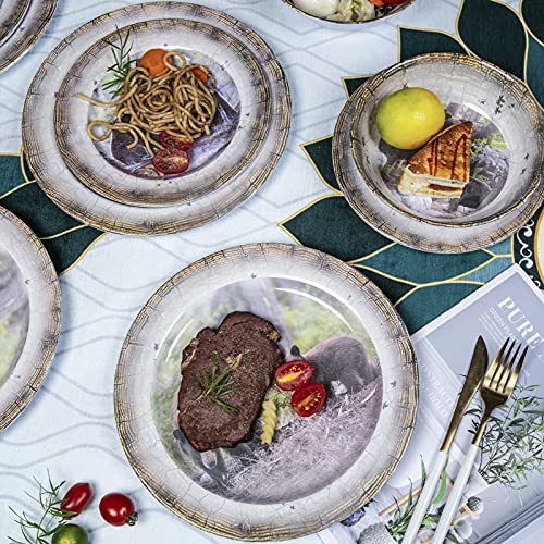 Melamine Dinnerware set for 4 - Dinner Plates Bowls Set 12 PCS Durable BPA Free Dishwasher Safe Shatter-Proof Chip Resistant for Indoor Outdoor, Bear