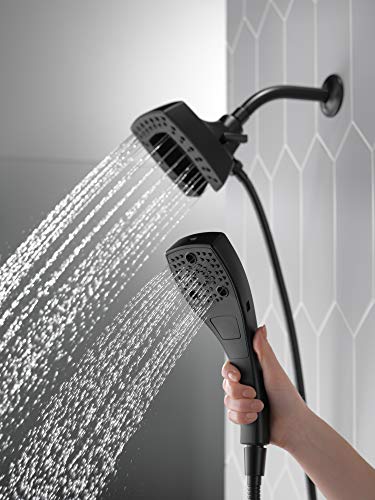 Delta Faucet 5-Spray In2ition Dual Matte Black Shower Head with HandHeld Spray, H2Okinetic Shower Head with Hose, Showerheads, Magnetic Docking, Matte Black 58474-BL25