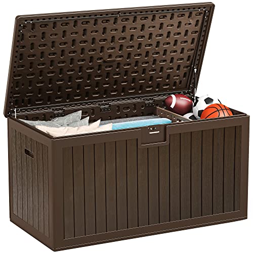 YITAHOME XL 150 Gallon Large Deck Box,Outdoor Storage for Patio Furniture Cushions,Garden Tools and Pool Toys with Flexible Divider,Waterproof,Lockable (Brown)