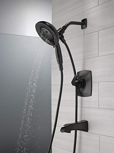 Delta Faucet Vesna 14 Series Single-Handle Shower Trim Kit with 5-Spray H2Okinetic In2ition Dual Hand Held Shower Head with Hose, Matte Black 144789-BL-I (Valve Included)