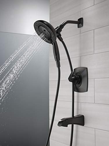 Delta Faucet Vesna 14 Series Single-Handle Shower Trim Kit with 5-Spray H2Okinetic In2ition Dual Hand Held Shower Head with Hose, Matte Black 144789-BL-I (Valve Included)