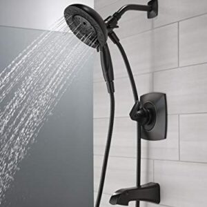 Delta Faucet Vesna 14 Series Single-Handle Shower Trim Kit with 5-Spray H2Okinetic In2ition Dual Hand Held Shower Head with Hose, Matte Black 144789-BL-I (Valve Included)