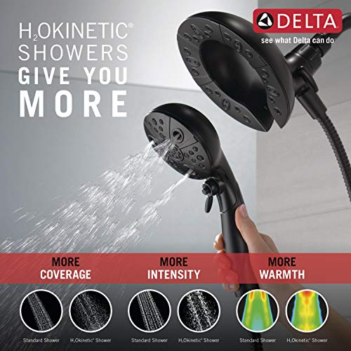 Delta Faucet Vesna 14 Series Single-Handle Shower Trim Kit with 5-Spray H2Okinetic In2ition Dual Hand Held Shower Head with Hose, Matte Black 144789-BL-I (Valve Included)