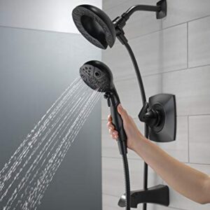 Delta Faucet Vesna 14 Series Single-Handle Shower Trim Kit with 5-Spray H2Okinetic In2ition Dual Hand Held Shower Head with Hose, Matte Black 144789-BL-I (Valve Included)