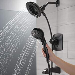 Delta Faucet Vesna 14 Series Single-Handle Shower Trim Kit with 5-Spray H2Okinetic In2ition Dual Hand Held Shower Head with Hose, Matte Black 144789-BL-I (Valve Included)