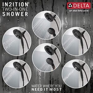 Delta Faucet Vesna 14 Series Single-Handle Shower Trim Kit with 5-Spray H2Okinetic In2ition Dual Hand Held Shower Head with Hose, Matte Black 144789-BL-I (Valve Included)