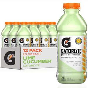 gatorlyte rapid rehydration electrolyte beverage, lime cucumber, 20oz bottles (12 pack)