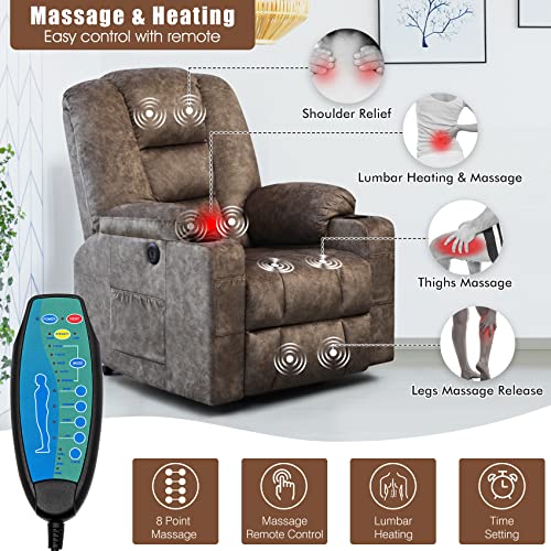 Power Lift Recliner Chair for Elderly Electric Massage Sofa with Heated Vibration,Side Pockets,Cup Holders, USB Ports,Massage Remote Control,Fabric Home Theater Seat Living Room Reclining Bed(Brown A)