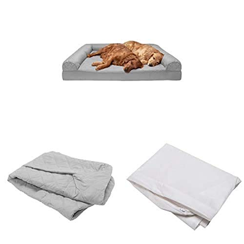 Furhaven Pet Bundle - Jumbo Plus Silver Gray Orthopedic Quilted Quilted Sofa, Extra Dog Bed Cover, & Water-Resistant Mattress Liner for Dogs & Cats