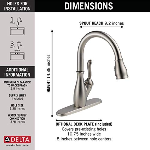 Delta Faucet Leland Brushed Nickel Kitchen Faucet, Kitchen Faucets with Pull Down Sprayer, Kitchen Sink Faucet, Faucet for Kitchen Sink, Magnetic Docking Spray Head, SpotShield Stainless 9178-SP-DST