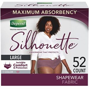 depend silhouette adult incontinence and postpartum underwear for women, maximum absorbency, large (40–52″ waist), berry, 52 count (2 packs of 26)