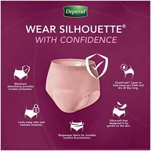 Depend Silhouette Adult Incontinence and Postpartum Underwear for Women, Maximum Absorbency, Large (40–52" Waist), Berry, 52 Count (2 Packs of 26)