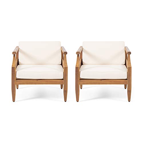 Christopher Knight Home Daisy Outdoor Club Chair with Cushion (Set of 2), Teak Finish, Cream