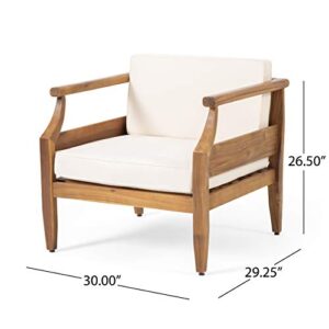 Christopher Knight Home Daisy Outdoor Club Chair with Cushion (Set of 2), Teak Finish, Cream