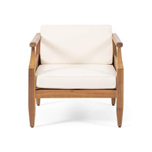 Christopher Knight Home Daisy Outdoor Club Chair with Cushion (Set of 2), Teak Finish, Cream