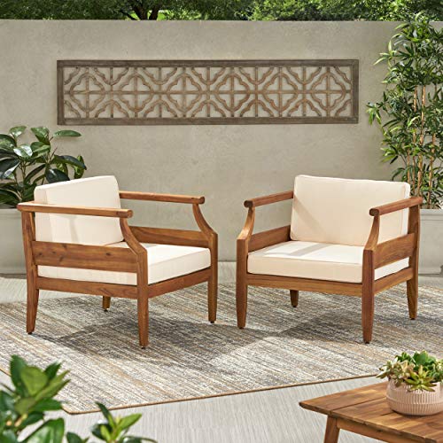 Christopher Knight Home Daisy Outdoor Club Chair with Cushion (Set of 2), Teak Finish, Cream