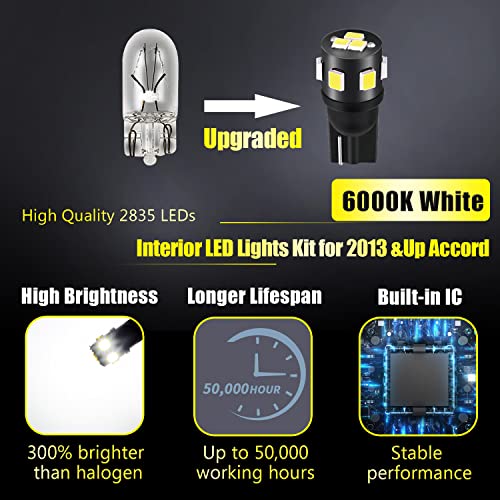 ENDPAGE 14-Pieces Accord LED Interior Light Kit for Honda Accord 2013 2014 2015 2016 2017 2018 2019 2020 2021 2022 White 6000K Interior LED Lighting Package + License Plate Lights, Install Tool