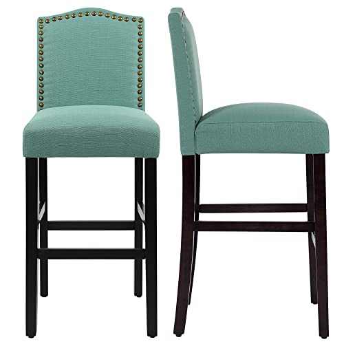 LSSBOUGHT 30 Inches Barstools, Set of 2 Classic Fabric Bar Chairs with Solid Wood Legs,for Kitchen Dining Room Side Chairs(Laguna)