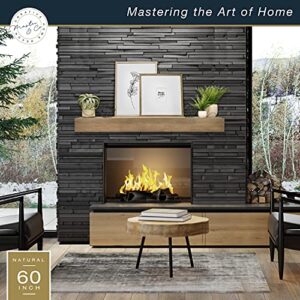 Master and Co. 60 Inch Floating Wood Fireplace Mantel, Natural