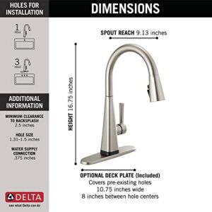 Delta Faucet Lenta Touch Kitchen Faucet Brushed Nickel, Kitchen Faucets with Pull Down Sprayer, Kitchen Sink Faucet, Faucet for Kitchen Sink, Touch2O Technology, SpotShield Stainless 19802TZ-SP-DST