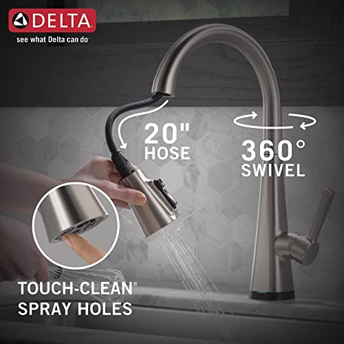 Delta Faucet Lenta Touch Kitchen Faucet Brushed Nickel, Kitchen Faucets with Pull Down Sprayer, Kitchen Sink Faucet, Faucet for Kitchen Sink, Touch2O Technology, SpotShield Stainless 19802TZ-SP-DST