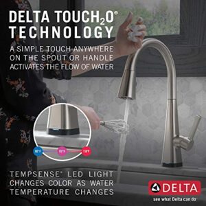 Delta Faucet Lenta Touch Kitchen Faucet Brushed Nickel, Kitchen Faucets with Pull Down Sprayer, Kitchen Sink Faucet, Faucet for Kitchen Sink, Touch2O Technology, SpotShield Stainless 19802TZ-SP-DST