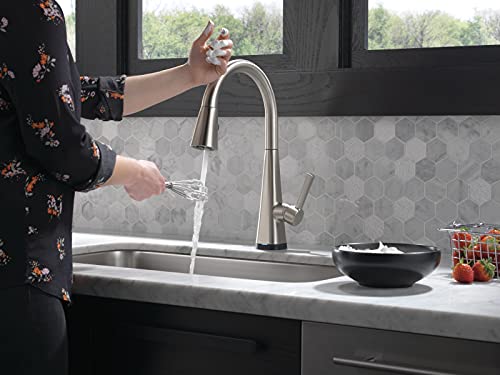 Delta Faucet Lenta Touch Kitchen Faucet Brushed Nickel, Kitchen Faucets with Pull Down Sprayer, Kitchen Sink Faucet, Faucet for Kitchen Sink, Touch2O Technology, SpotShield Stainless 19802TZ-SP-DST