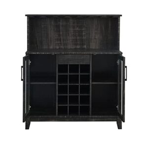 Home Source Bar Cabinet with Wine Rack and Glass Doors in Charcoal Finish