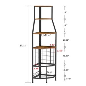 Espelism 5-Tier Corner Wine Rack Freestanding Floor with Glass Holder and Bottles Wine Storage Home Bar Furniture for Home Kitchen Dining Room Industrial Metal and Wooden Corner Shelf