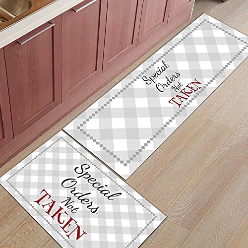 OPLJ Modern Home Doormat Kitchen Grid Text Living Room Balcony Carpet Bedroom Kitchen Non-Slip Long Rug A1 40x60cm+40x120cm