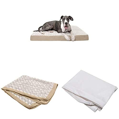 Furhaven Pet Bundle - Jumbo Plus Cream Deluxe Orthopedic Ultra Plush Faux Fur Mattress, Extra Dog Bed Cover, & Water-Resistant Mattress Liner for Dogs & Cats