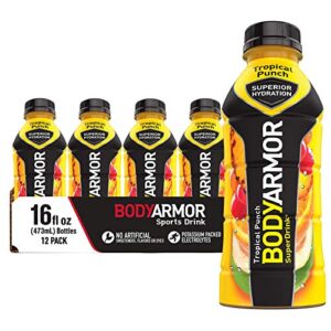 bodyarmor sports drink sports beverage, tropical punch, natural flavor with vitamins, potassium-packed electrolytes, perfect for athletes, 16 fl oz (pack of 12)