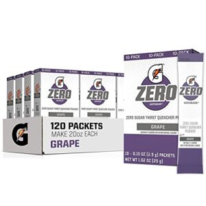 gatorade g zero powder, grape, 0.10oz packets, makes 20 ounces, 10 count (pack of 12)