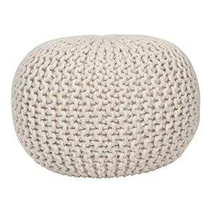 frelish decor round pouf ottoman hand knitted cotton poufs footrest,foot stool, knit bean bag floor chair for bed room living room | accent seat | boho decor | stuffed pouffe (20x20x14 inch, natural)