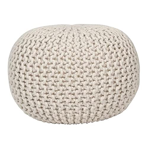 FRELISH DECOR Round Pouf Ottoman Hand Knitted Cotton Poufs Footrest,Foot Stool, Knit Bean Bag Floor Chair for Bed Room Living Room | Accent Seat | Boho Decor | Stuffed Pouffe (20x20x14 Inch, Natural)