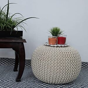 FRELISH DECOR Round Pouf Ottoman Hand Knitted Cotton Poufs Footrest,Foot Stool, Knit Bean Bag Floor Chair for Bed Room Living Room | Accent Seat | Boho Decor | Stuffed Pouffe (20x20x14 Inch, Natural)