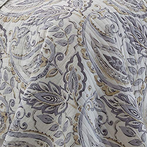 Levtex Home - Tamsin Grey Quilt Set - Full/Queen Quilt + Two Standard Pillow Shams - Modern Paisley - Grey Taupe Off-White - Quilt Size (88x92in.) and Pillow Sham Size (26x20in.) - Reversible - Cotton