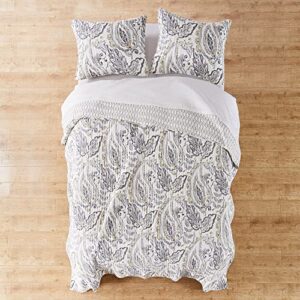 Levtex Home - Tamsin Grey Quilt Set - Full/Queen Quilt + Two Standard Pillow Shams - Modern Paisley - Grey Taupe Off-White - Quilt Size (88x92in.) and Pillow Sham Size (26x20in.) - Reversible - Cotton