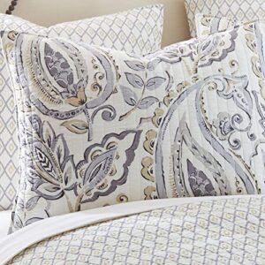 Levtex Home - Tamsin Grey Quilt Set - Full/Queen Quilt + Two Standard Pillow Shams - Modern Paisley - Grey Taupe Off-White - Quilt Size (88x92in.) and Pillow Sham Size (26x20in.) - Reversible - Cotton