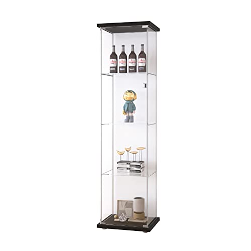 FANYUSHOW Glass-Door Cabinet, 4-Shelf Curio Cabinet,Glass Display Shelf,Glass Display Cabinet,Black