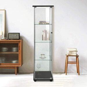 FANYUSHOW Glass-Door Cabinet, 4-Shelf Curio Cabinet,Glass Display Shelf,Glass Display Cabinet,Black