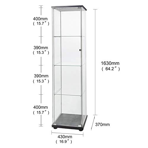 FANYUSHOW Glass-Door Cabinet, 4-Shelf Curio Cabinet,Glass Display Shelf,Glass Display Cabinet,Black