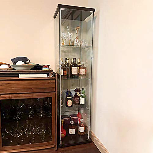 FANYUSHOW Glass-Door Cabinet, 4-Shelf Curio Cabinet,Glass Display Shelf,Glass Display Cabinet,Black