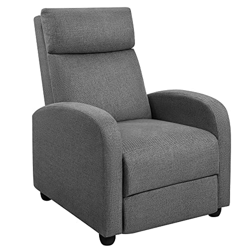 Rankok Recliner Chair Ergonomic Adjustable Single Fabric Sofa with Thicker Seat Cushion Modern Home Theater Seating for Living Room (Light Gray)