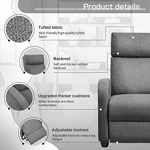 Rankok Recliner Chair Ergonomic Adjustable Single Fabric Sofa with Thicker Seat Cushion Modern Home Theater Seating for Living Room (Light Gray)