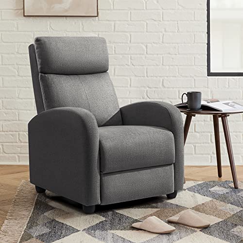 Rankok Recliner Chair Ergonomic Adjustable Single Fabric Sofa with Thicker Seat Cushion Modern Home Theater Seating for Living Room (Light Gray)