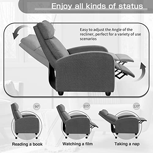 Rankok Recliner Chair Ergonomic Adjustable Single Fabric Sofa with Thicker Seat Cushion Modern Home Theater Seating for Living Room (Light Gray)