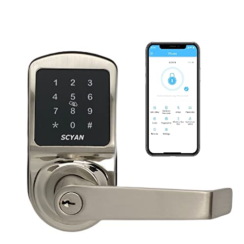 Smart Door Lock, Keyless Door Lock, SCYAN X2 Handle Lock with Touchscreen Keypad Access, Auto Locking, for Home, Office, Airbnb, Rental House (Satin Nickel)